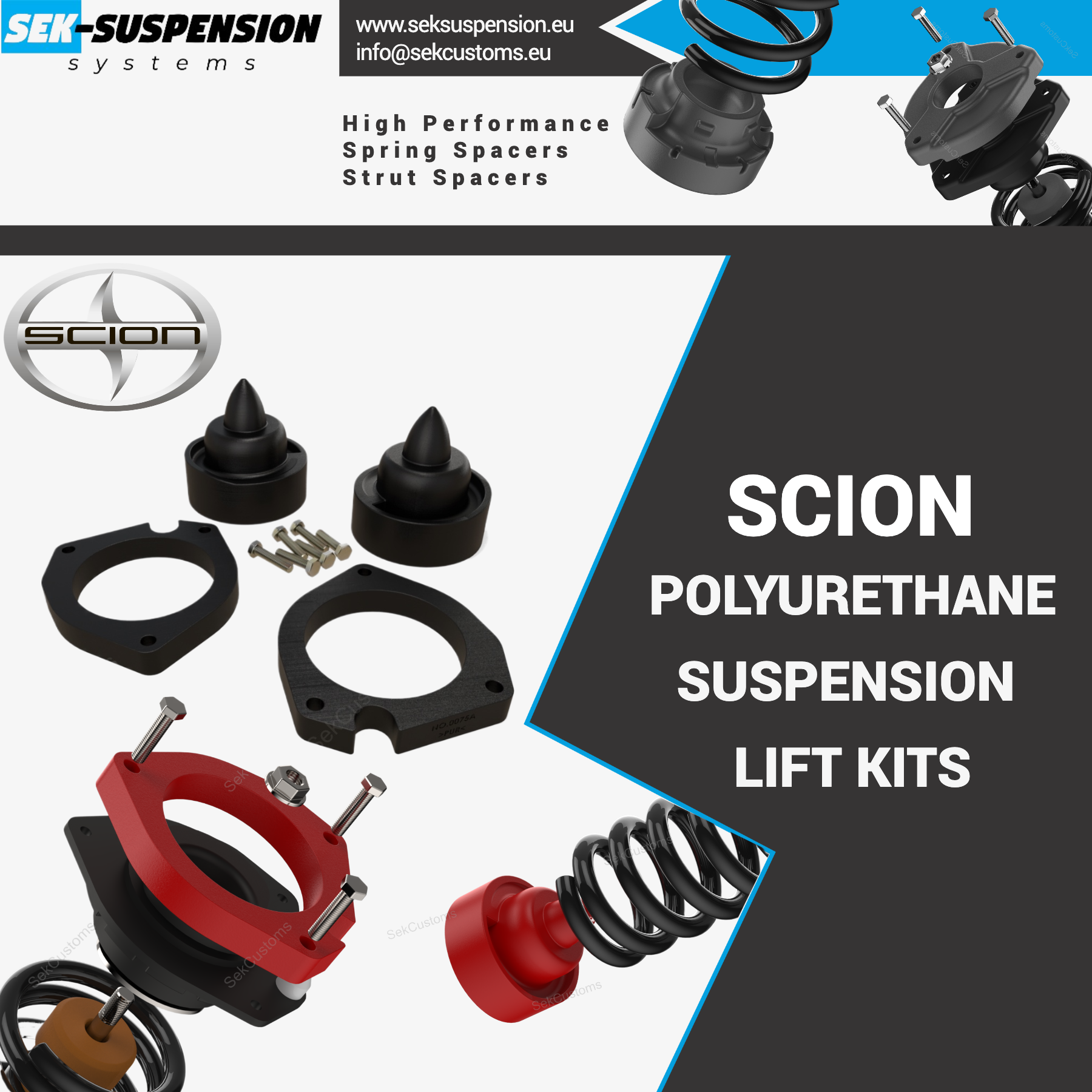 Scion Suspnesion Lift Kits. Polyurtehane spacers– SekSuspension